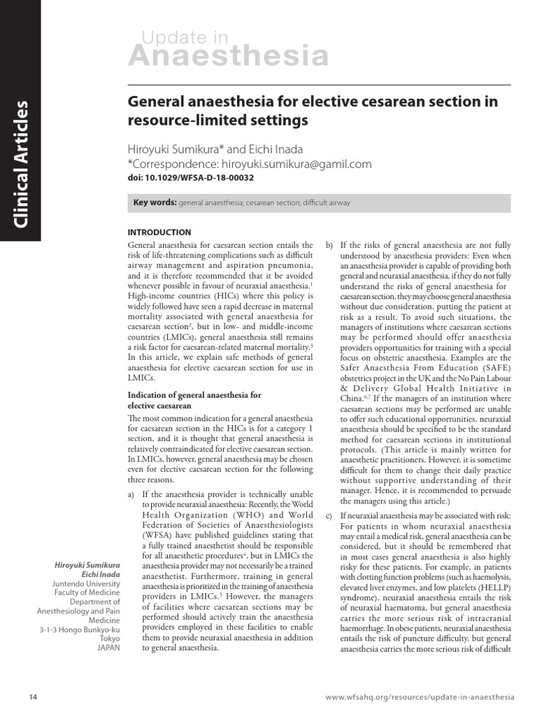 Uia34 General Anaesthesia For Elective Cesarean Section in Resource Limited Settings | PDF ...