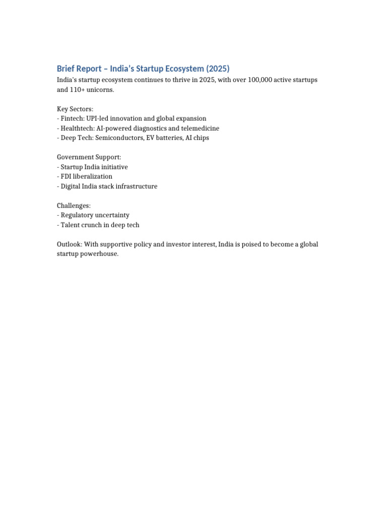 India Startup Ecosystem 2025 Pdf