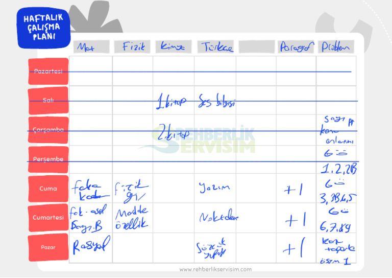 Ders Calisma Programi Bos Form 250704 093845 | PDF
