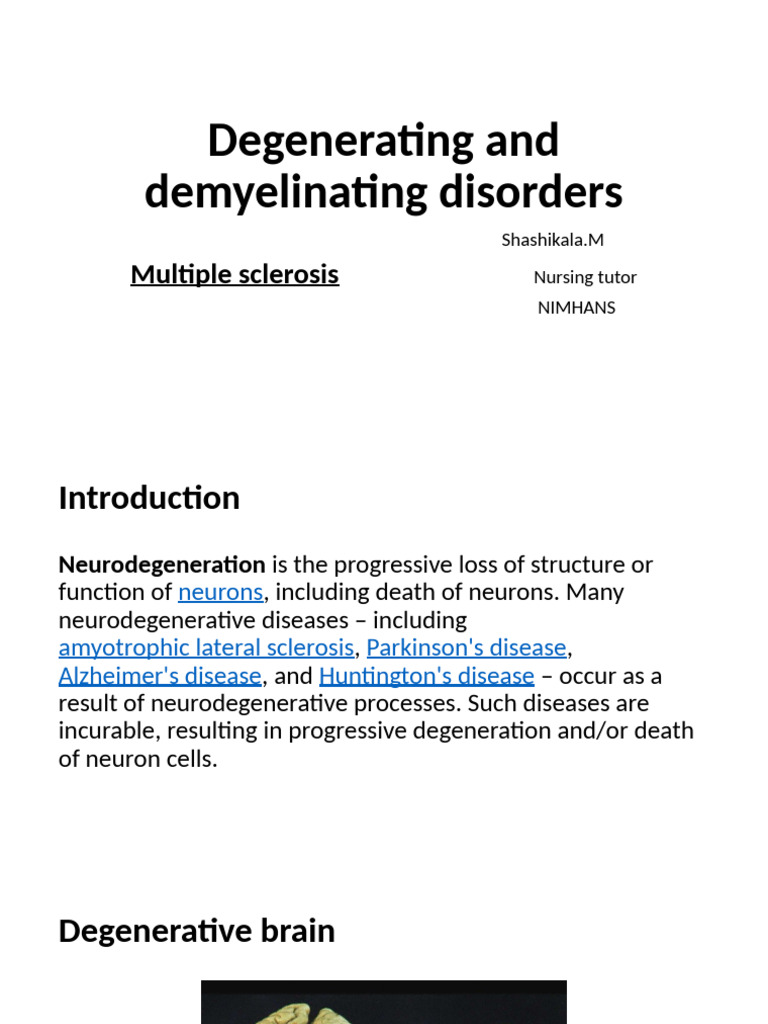 Degenerating and Demyelinating Disorders - MND | PDF | Multiple ...