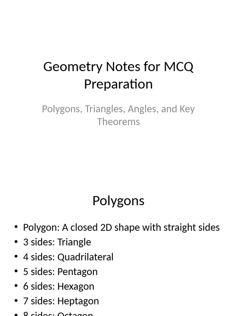 Geometry MCQ Prep: Polygons & Angles | PDF