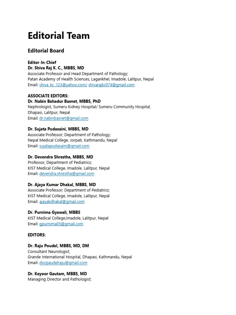 Editorial Team and Contributors List | PDF | Doctor Of Medicine ...