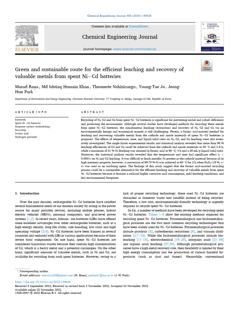 Green and Sustainable Route For The Efficient Leaching and Recovery of ...