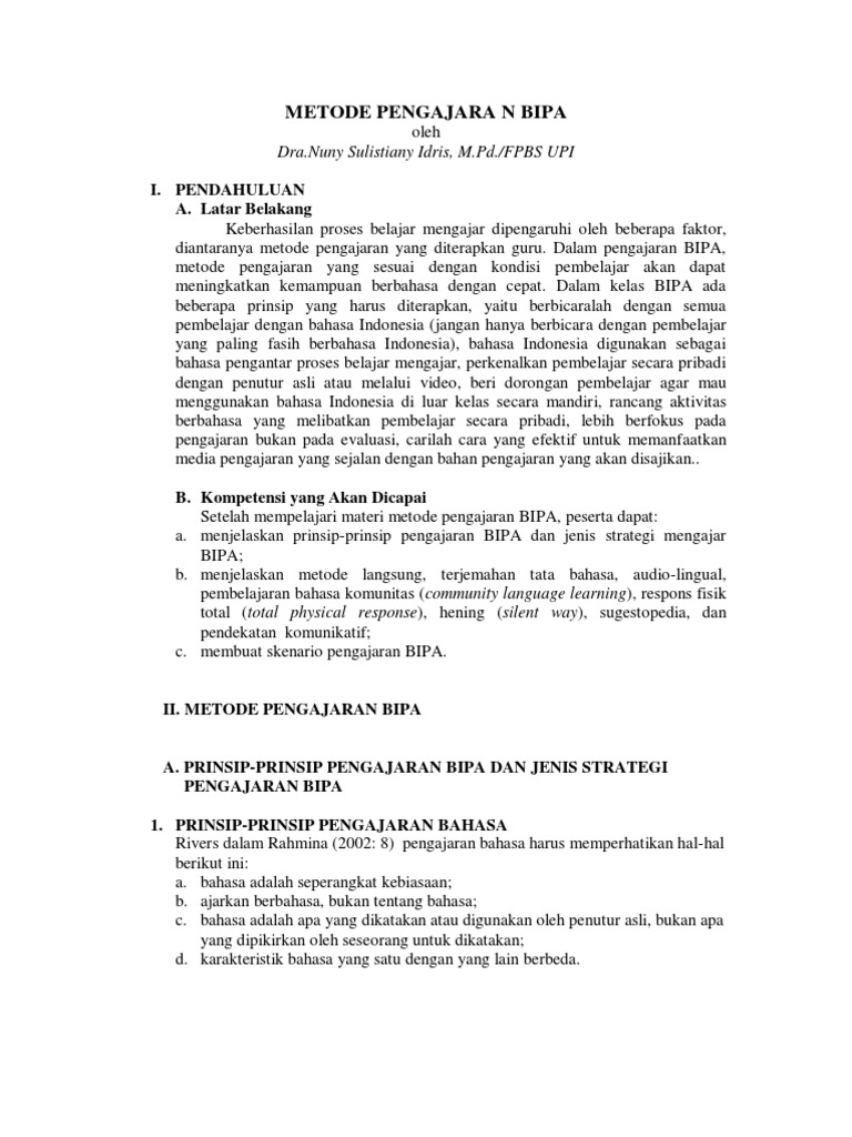 Metode Pengajaran BIPA | PDF | Karier & Perkembangan