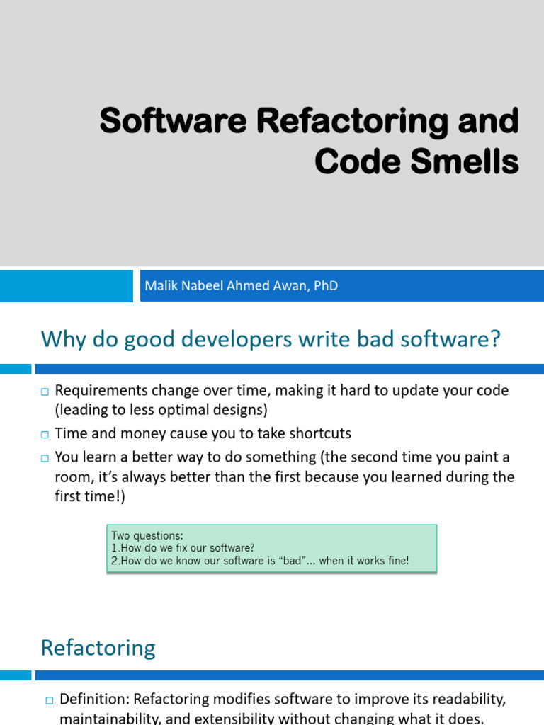 007-Code Refractoting Code Smells-20250210 | PDF | Method (Computer Programming) | Class ...