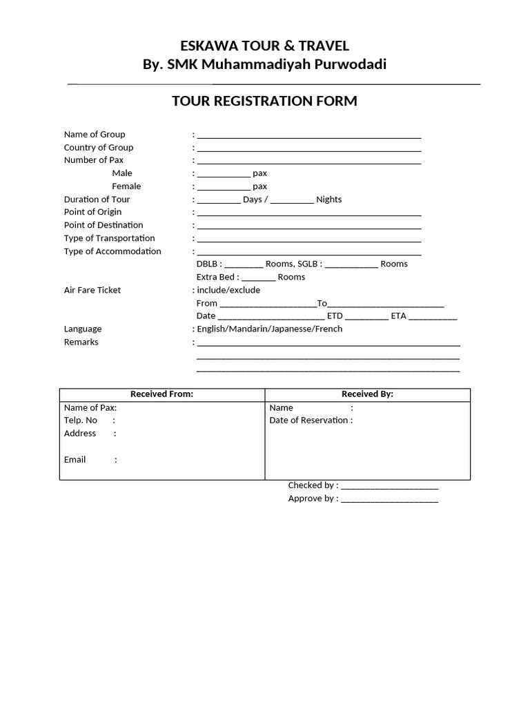 Tour Registration Form Template | PDF