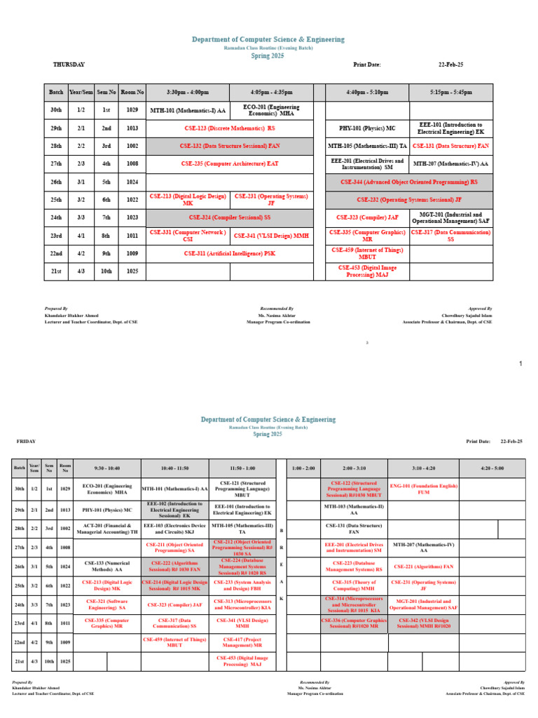 CSE EVE Ramadan Routine 2025 | PDF | Computer Science | Computing