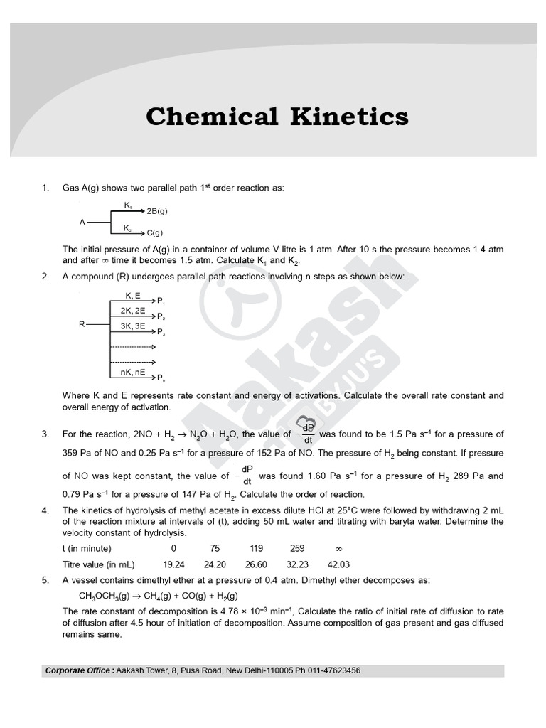 XII 4. Chemical Kinetics Question | PDF | Chemical Reactions | Chemical ...