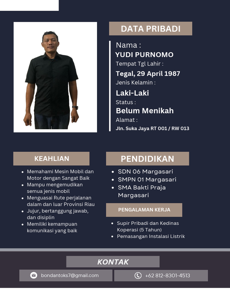 Konten CV Lamaran Pekerjaan Yudi | PDF