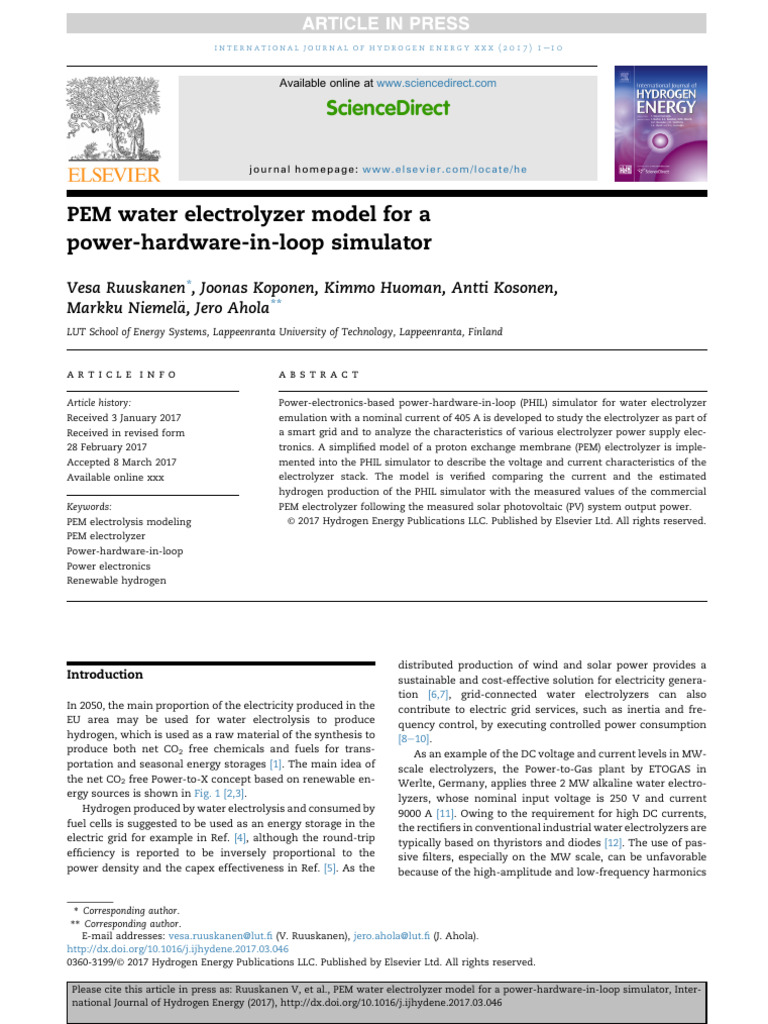 PEM Water Electrolyzer Model For A | PDF | Electrical Engineering ...