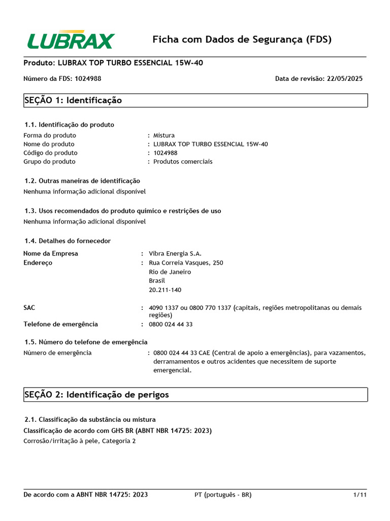 Fds - Lubrax Top Turbo Essencial 15w 40 | PDF | Desperdício | Brasil