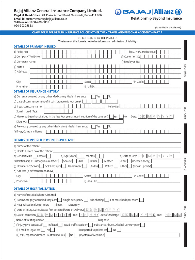 Mediclaim Form | PDF | Cheque | Payments