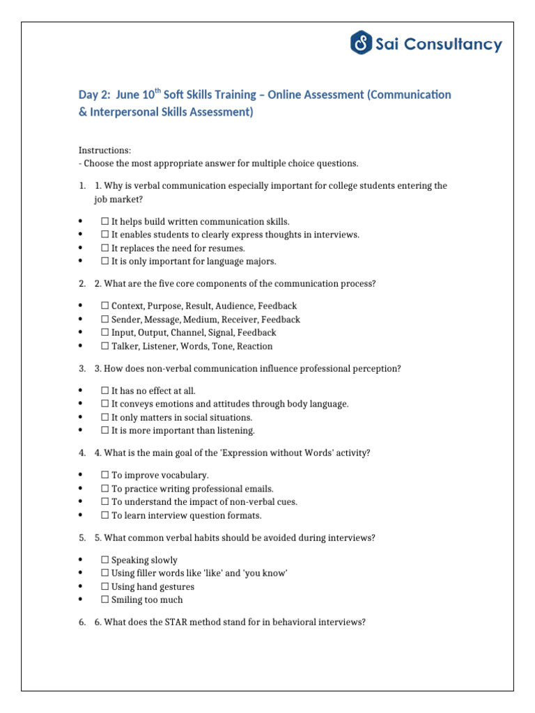 Day 2 Communication Assessment | PDF | Communication | Nonverbal ...