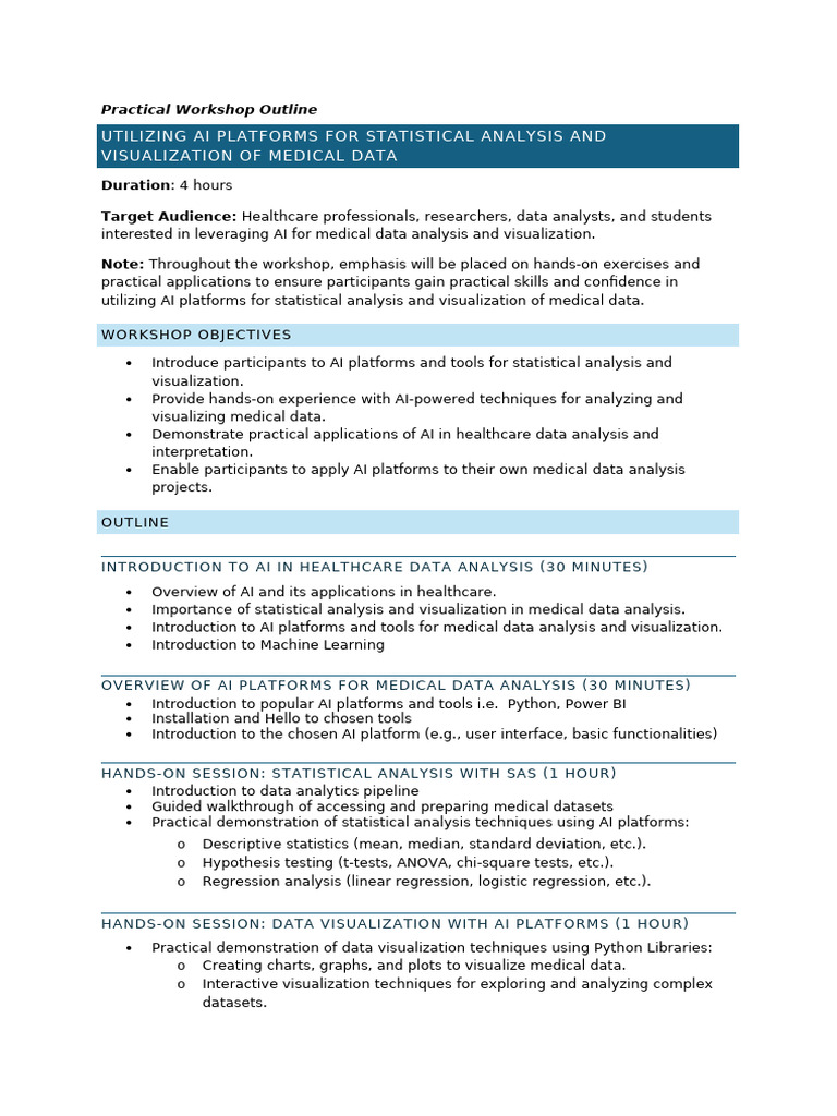 Practical Workshop Outline | PDF | Data Analysis | Statistics