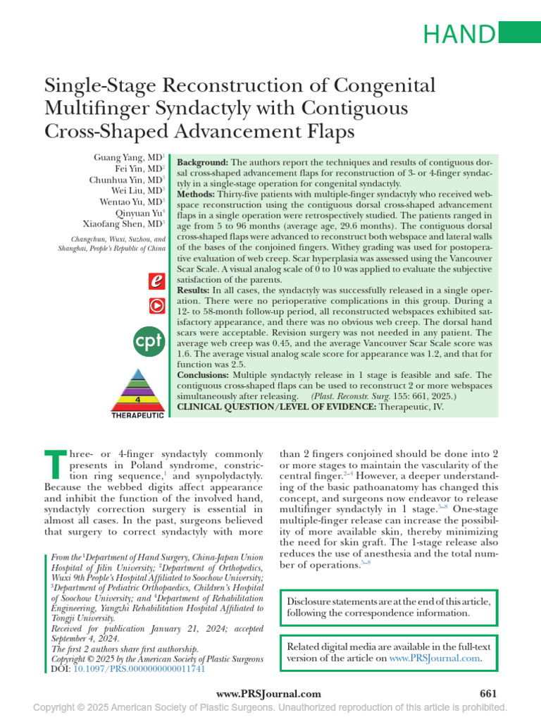 Single-Stage Syndactyly Reconstruction | PDF | Hand | Medical Specialties
