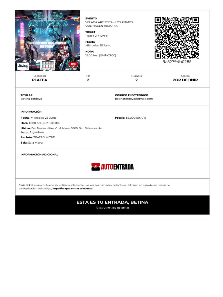 Platea 2 7 Por Definir: Esta Es Tu Entrada, Betina | PDF