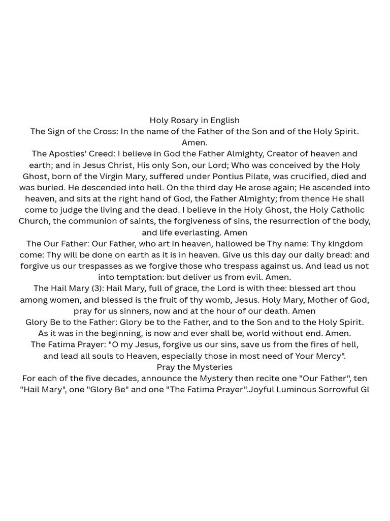 Holy Rosary in English The Sign of The Cross in The Name of The Father ...