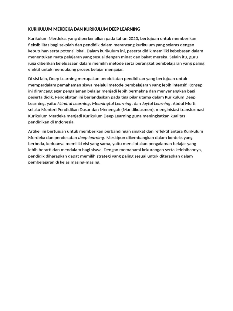 Kurikulum Merdeka Dan Kurikulum Deep Learning | PDF
