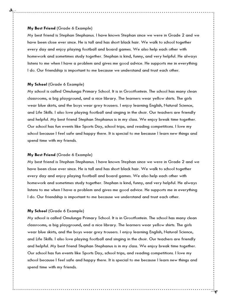 My Best Friend Stephan in Grade 6 | PDF | Learning | Clothing
