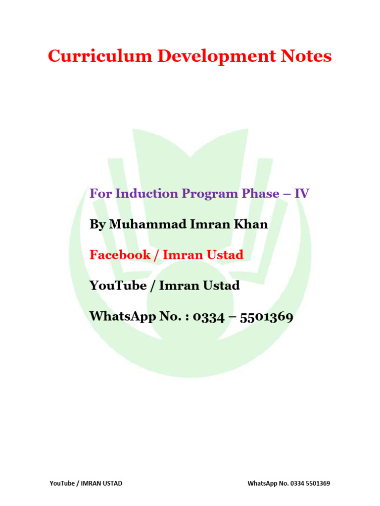 Curriculum Development Notes - Based On Induction Program Past Paper ...