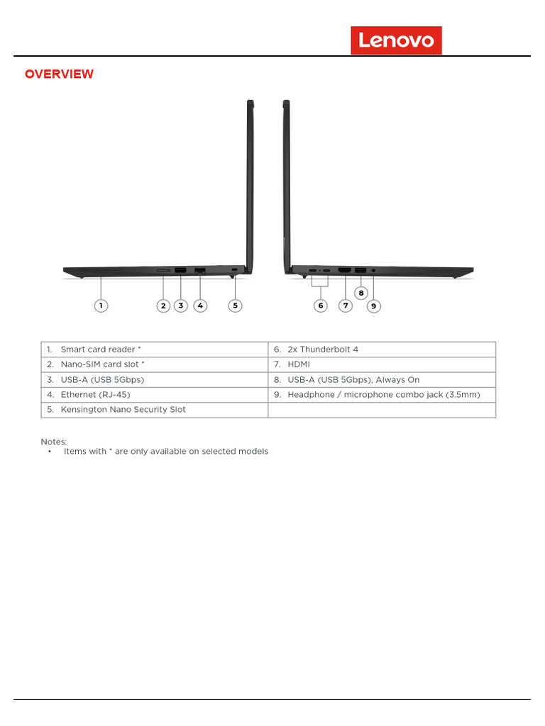 ThinkPad T14 Gen 6 Intel Specs Overview | PDF | Wi Fi | Usb