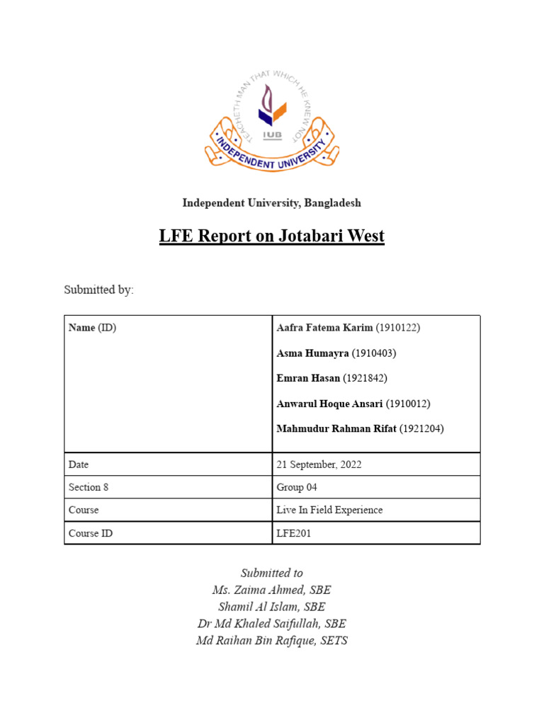 LFE201 Report Final Summer 2022 BLC Tangail Sec08 Group 4 | PDF | Demography | Agriculture