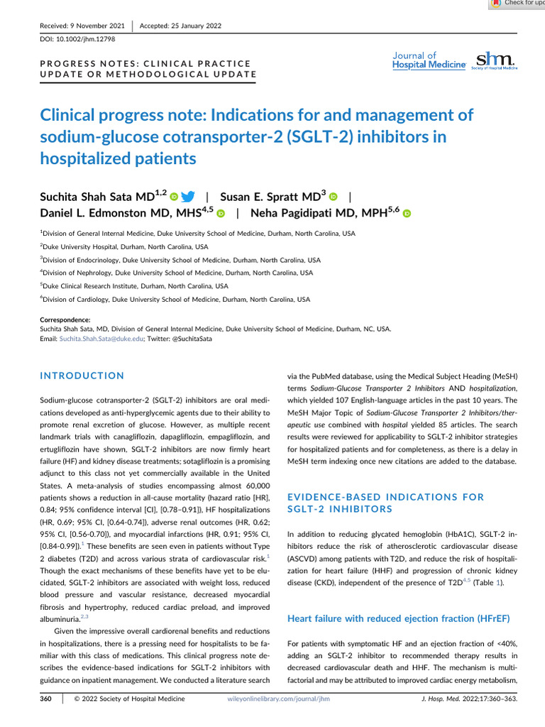 SGLT-2 Inhibitors: Indications in Hospitalization | PDF | Chronic ...