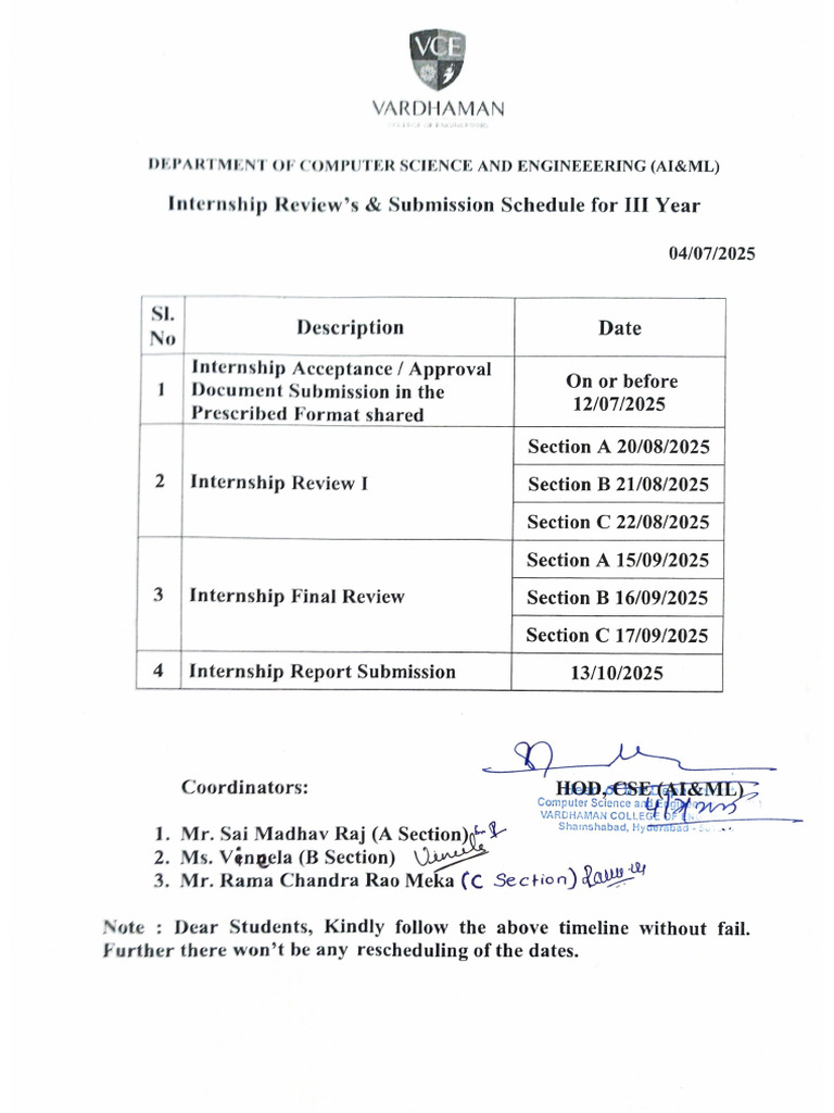 Internship Schedule | PDF