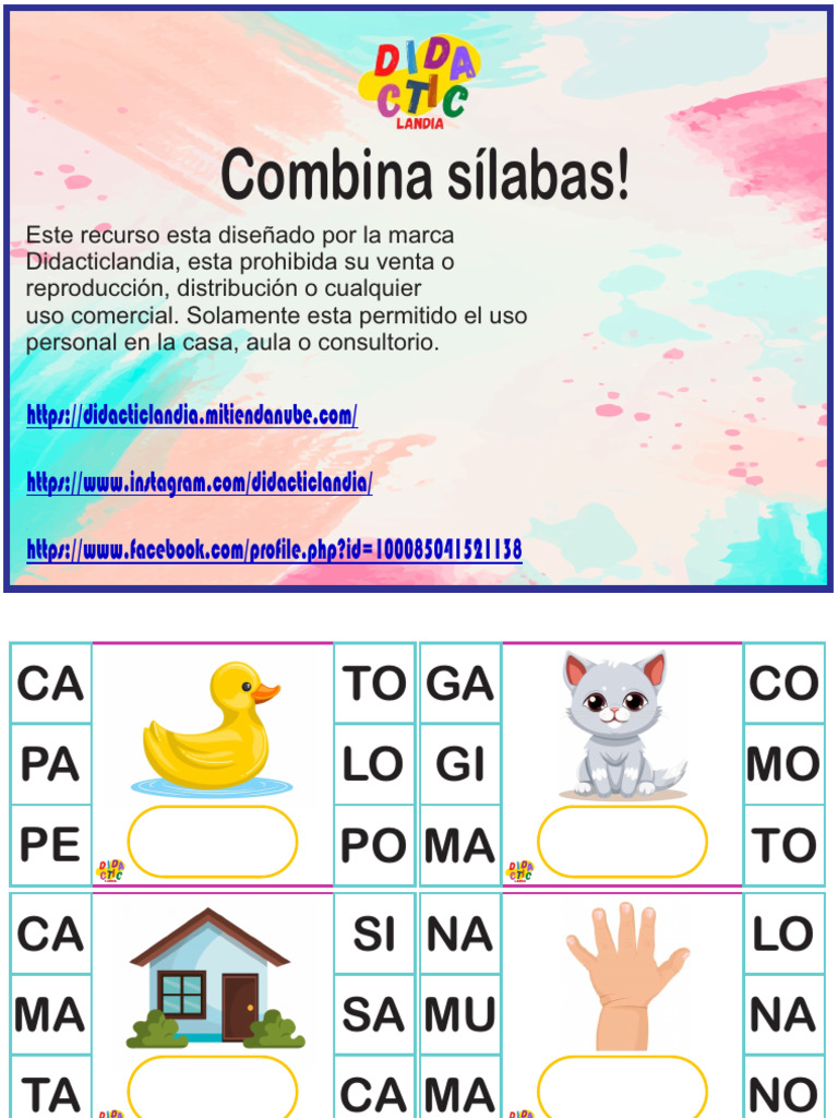 Actividades para combinar sílabas | PDF