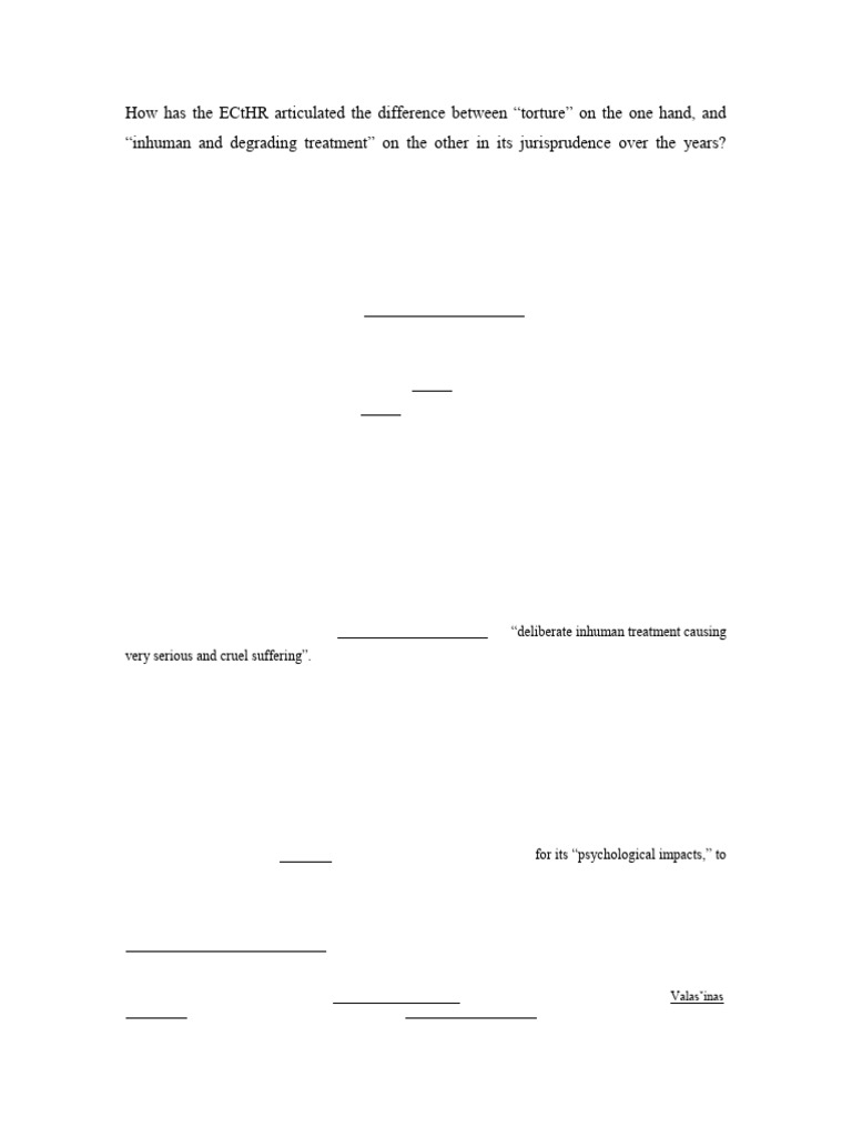 How Has The ECtHR Articulated The Difference Between "Torture" On The ...
