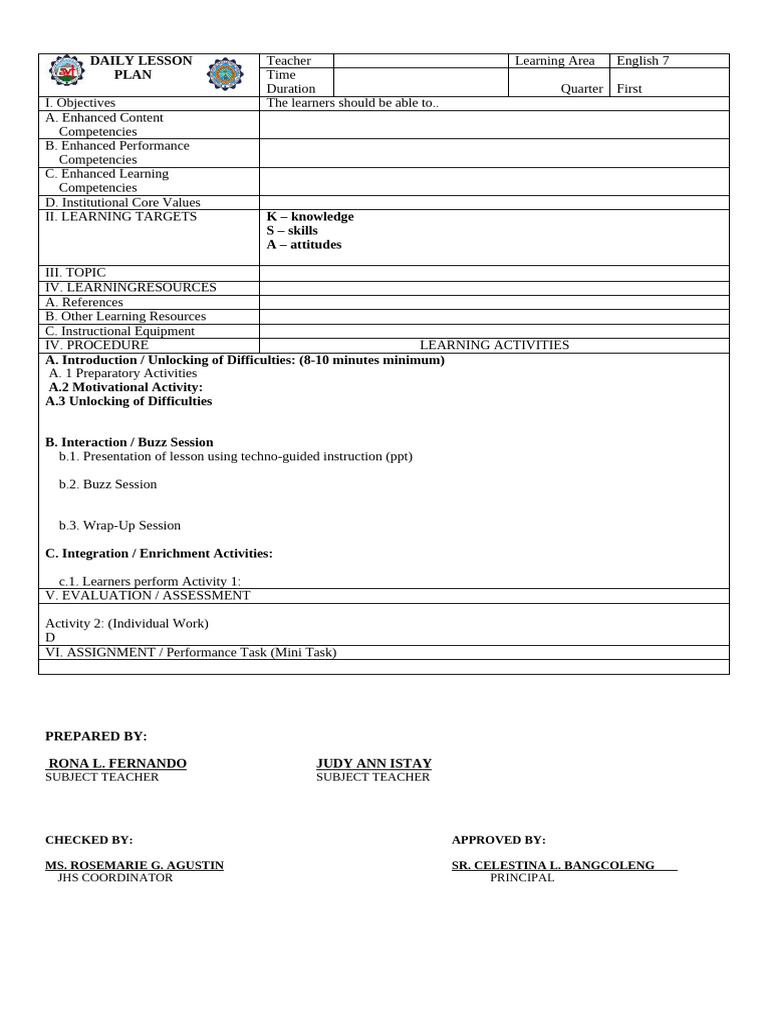 Daily Lesson Plan Template | PDF