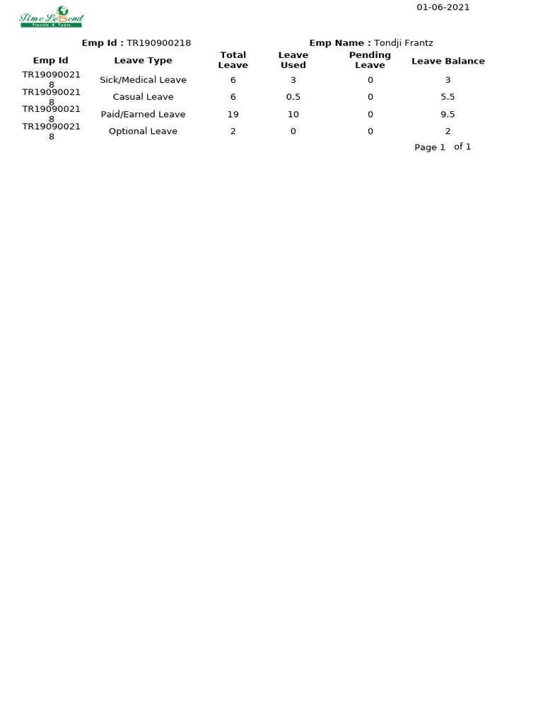 Leave Balance Report | PDF