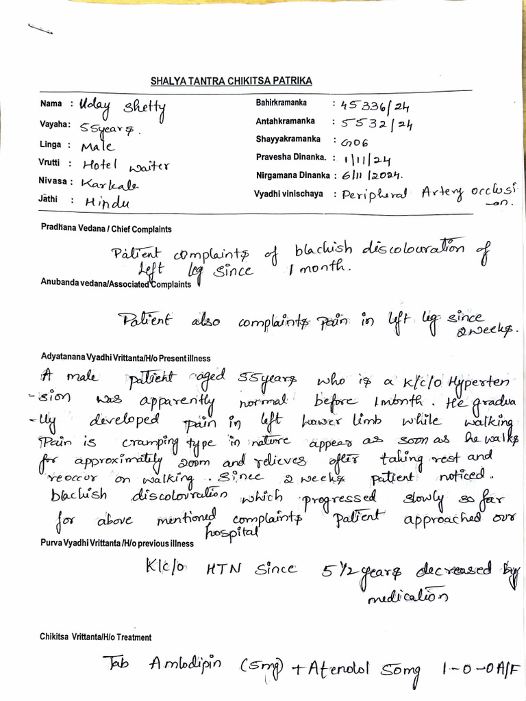 Shalya Case Peripheral Artery Occlusion | PDF
