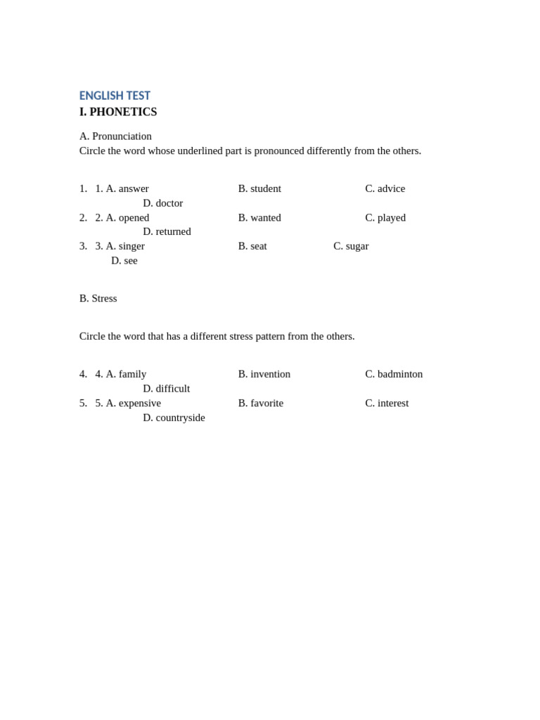 English Test Phonetics | PDF