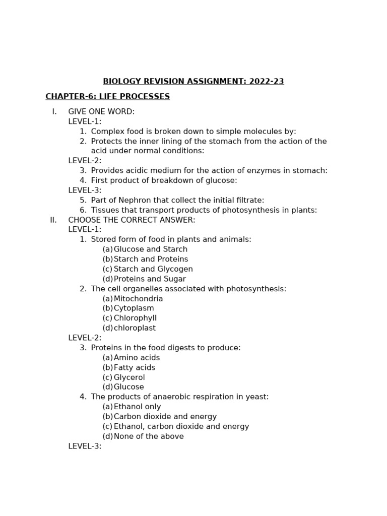 Revision Assignment-Class 10 | PDF | Blood Pressure | Glucose