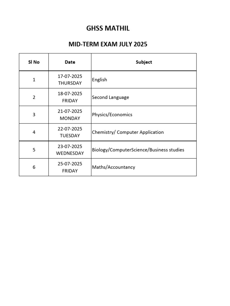 Mid Term Timetable | PDF
