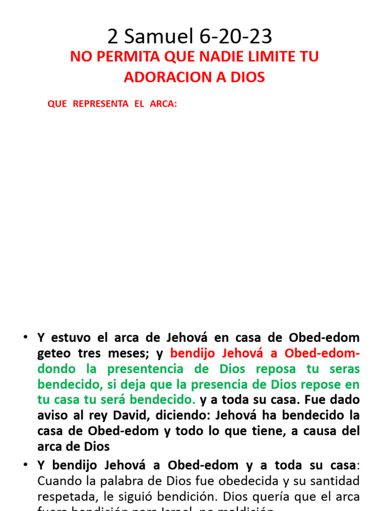 2 Samuel 6.EL ESPITUD DE MICAL | PDF | David | Arca de la Alianza