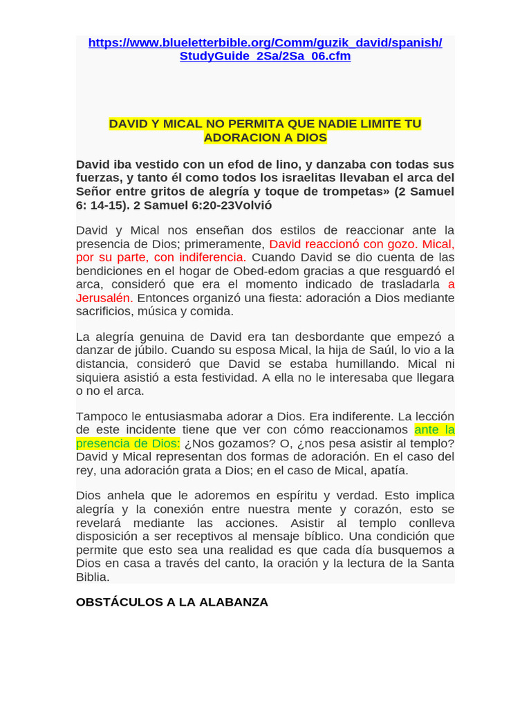 David y Mical No Permita Que Nadie Limite Tu Adoracion A Dios | PDF ...