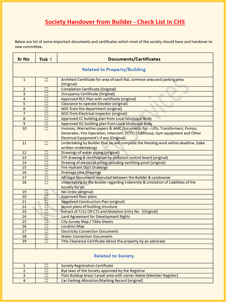 Builder Handover Documents Checklist | PDF | Banks | Receipt