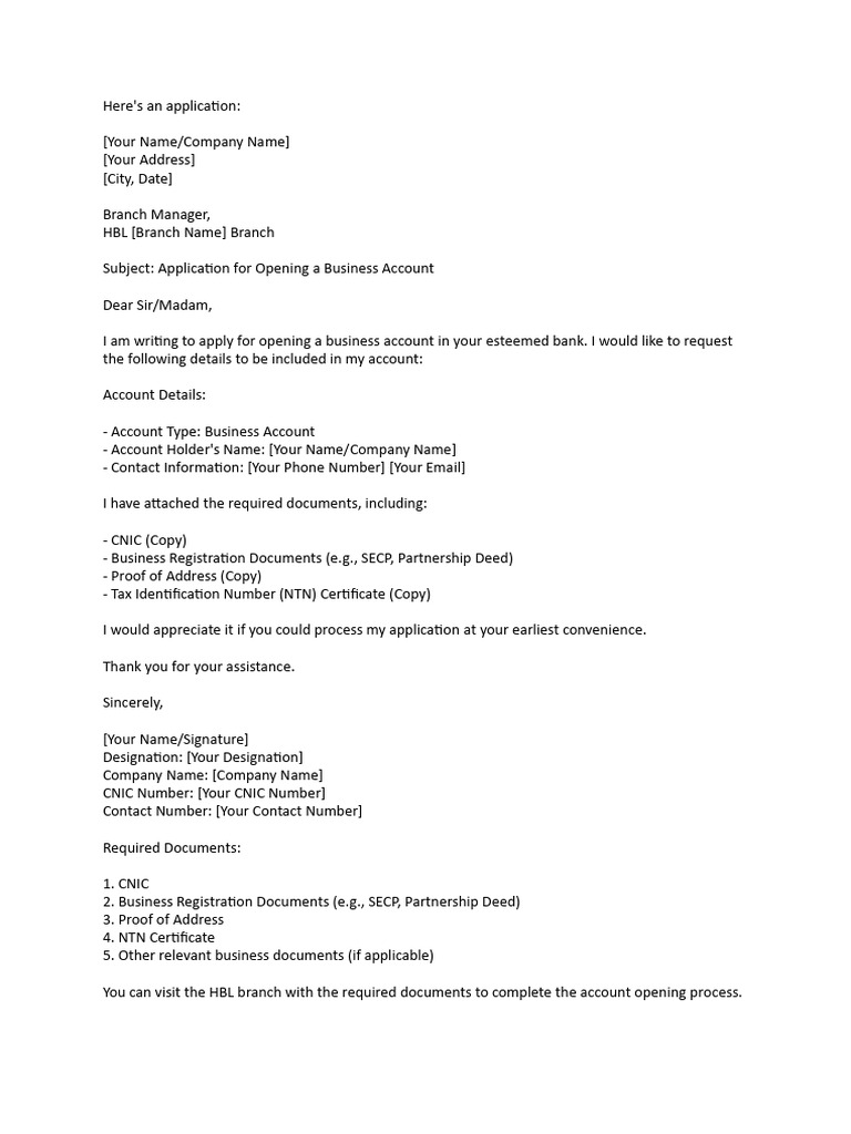 Application For Opening Business Account in HBL | PDF
