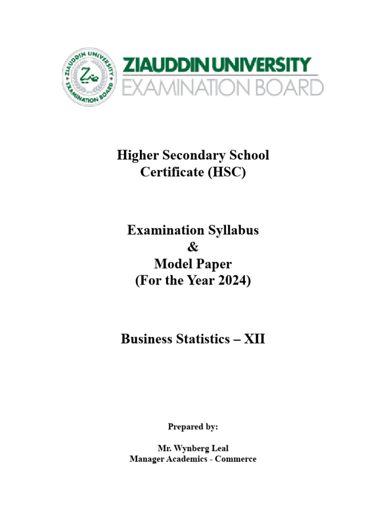 Business Statistics Syllabus XII 2024 | PDF | Probability Distribution ...
