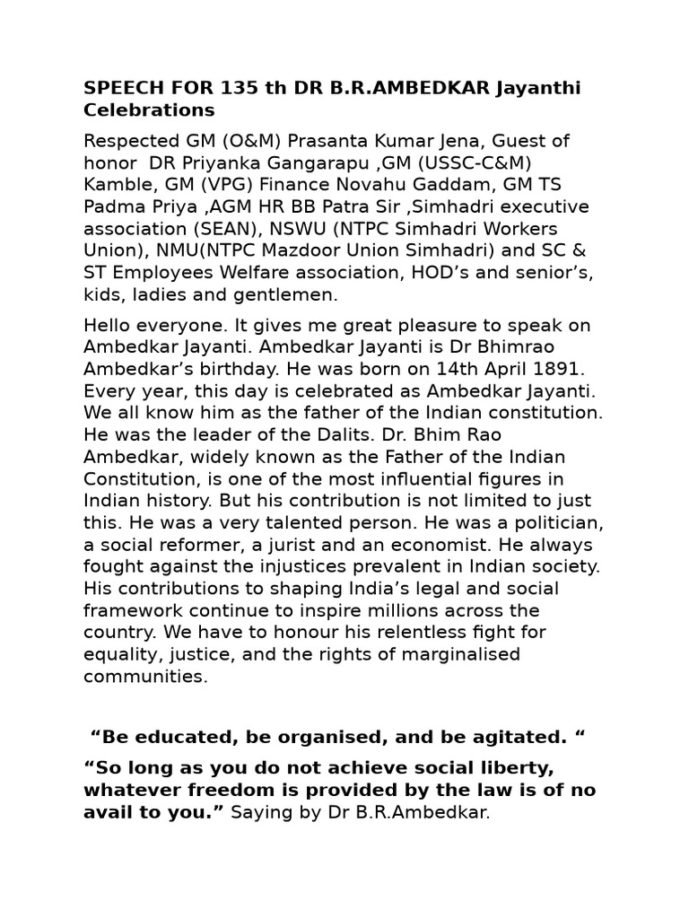 Speech From SC&ST Employees Welfare Association' | PDF