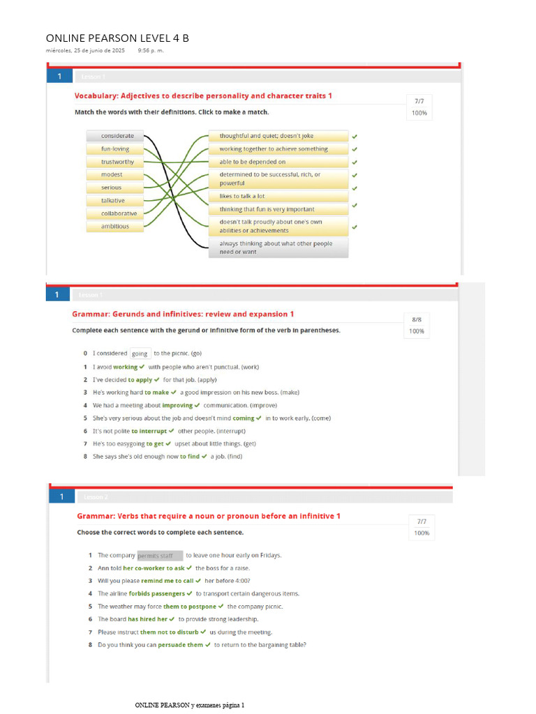 ONLINE PEARSON LEVEL 4 B y Respuestas Examenes | PDF