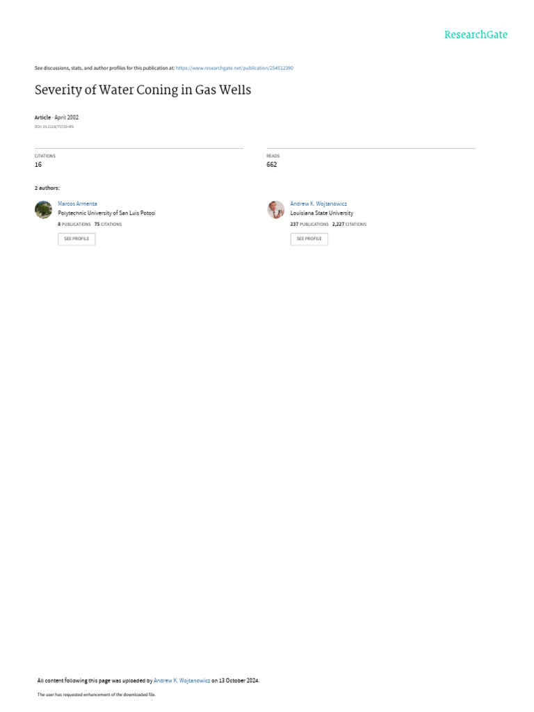 Severity of Water Coning in Gas Wells | PDF | Petroleum Reservoir ...