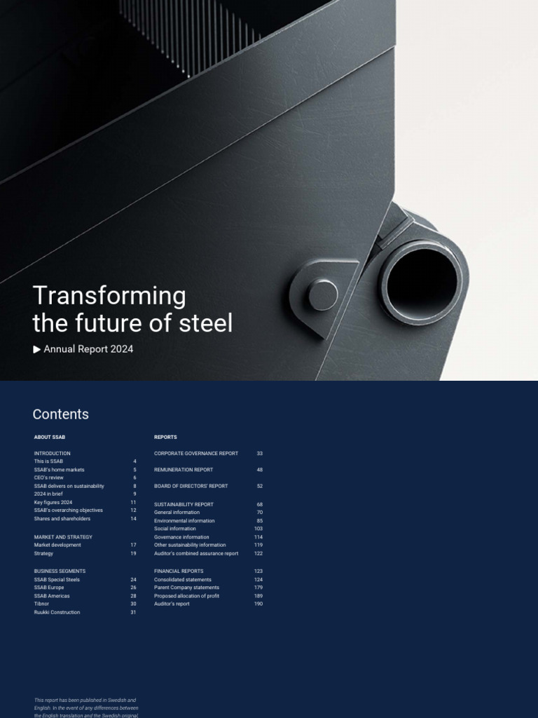 SSAB Annual Report 2024 | PDF | Steel Mill | Steel