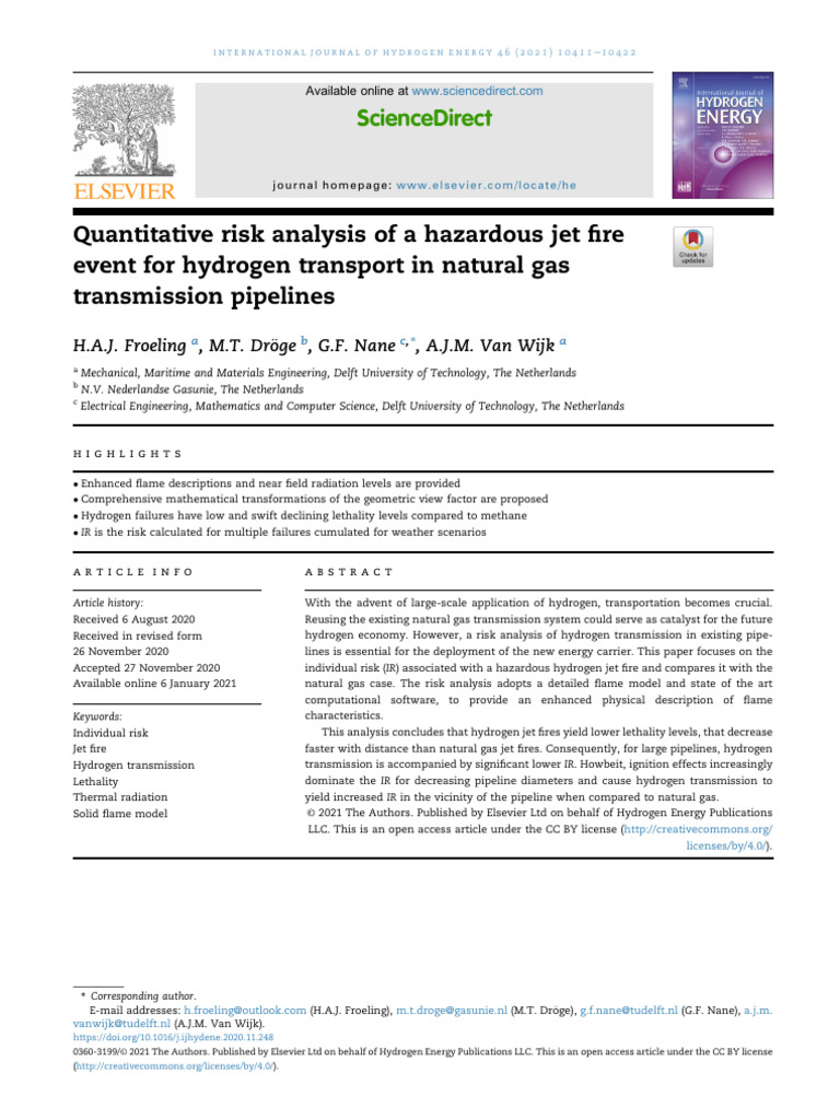 Quantitative Risk Analysis of A Hazardous Jet Fire Event For Hydrogen Transport in Natural Gas ...