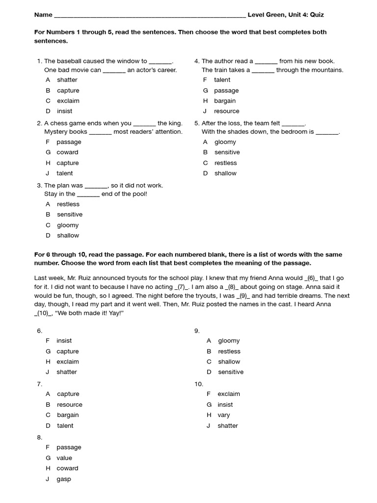 Sadlier Connect™ - Practice Quiz (Printable) | PDF | Chess | Chess Theory
