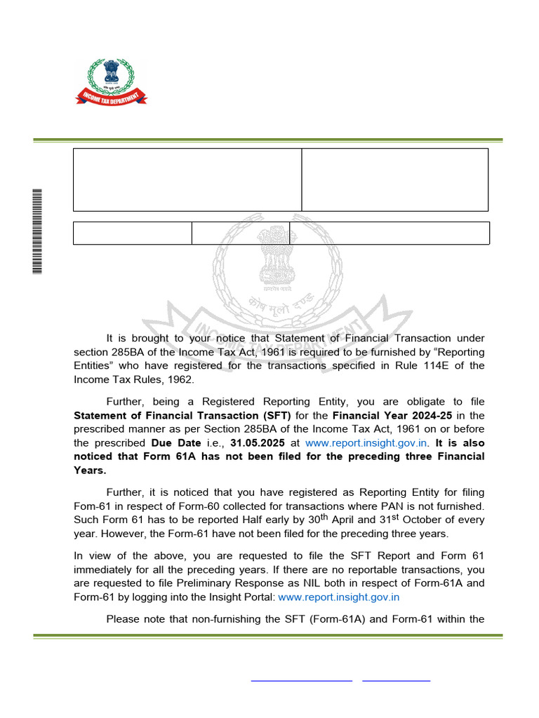 Income Tax Notice for Reporting Entities | PDF | Public Law | Government