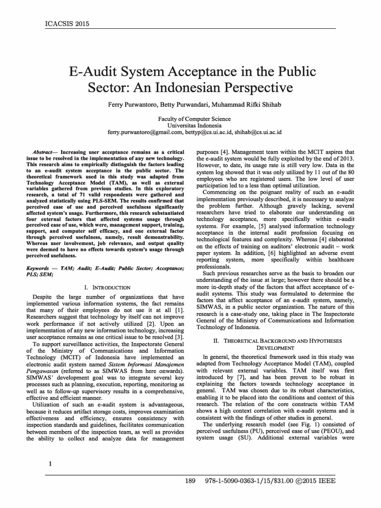 E-Audit System Acceptance in The Public | PDF | Structural Equation ...