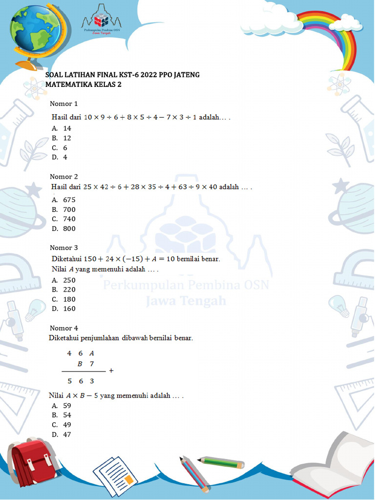 Soal Latihan Final KST 6 Mat Kelas 2 | PDF
